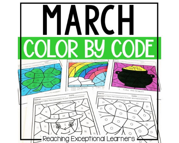 March Color by Code Worksheets - Etsy