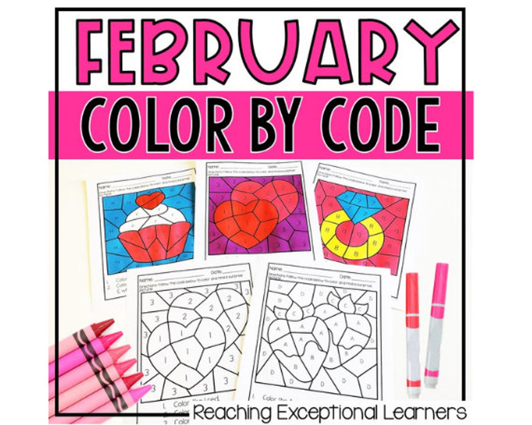 February Color by Code Worksheets - Etsy
