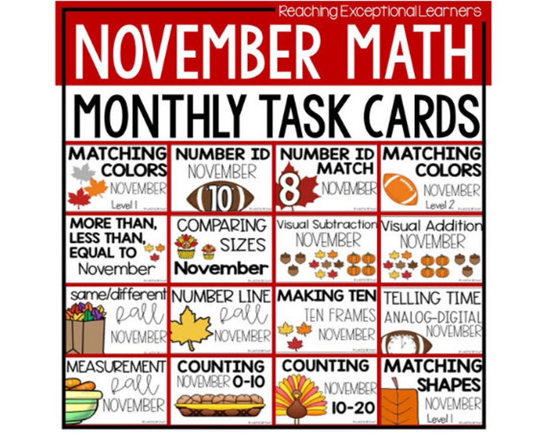 November Math Task Boxes - Etsy