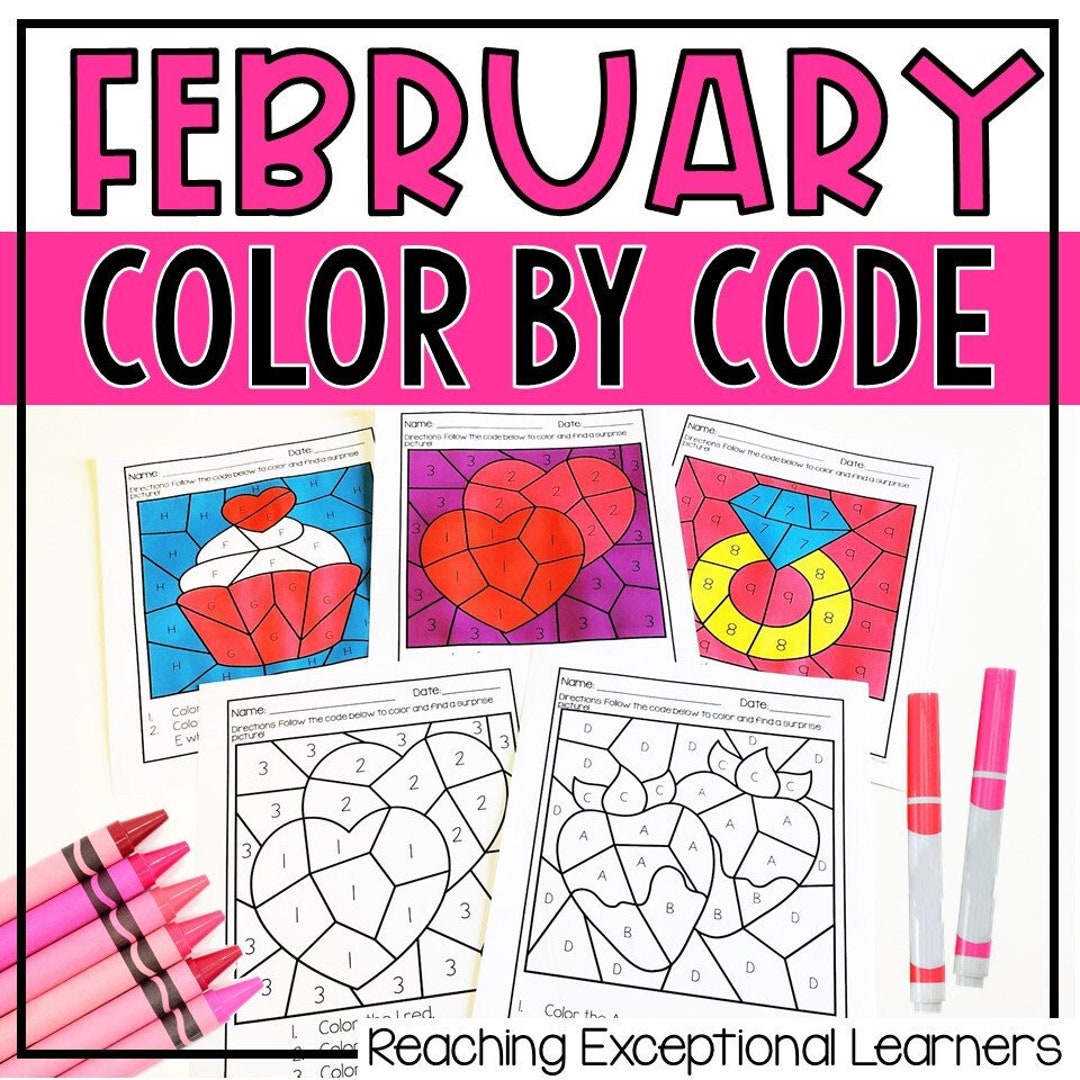 February Color by Code Worksheets - Etsy