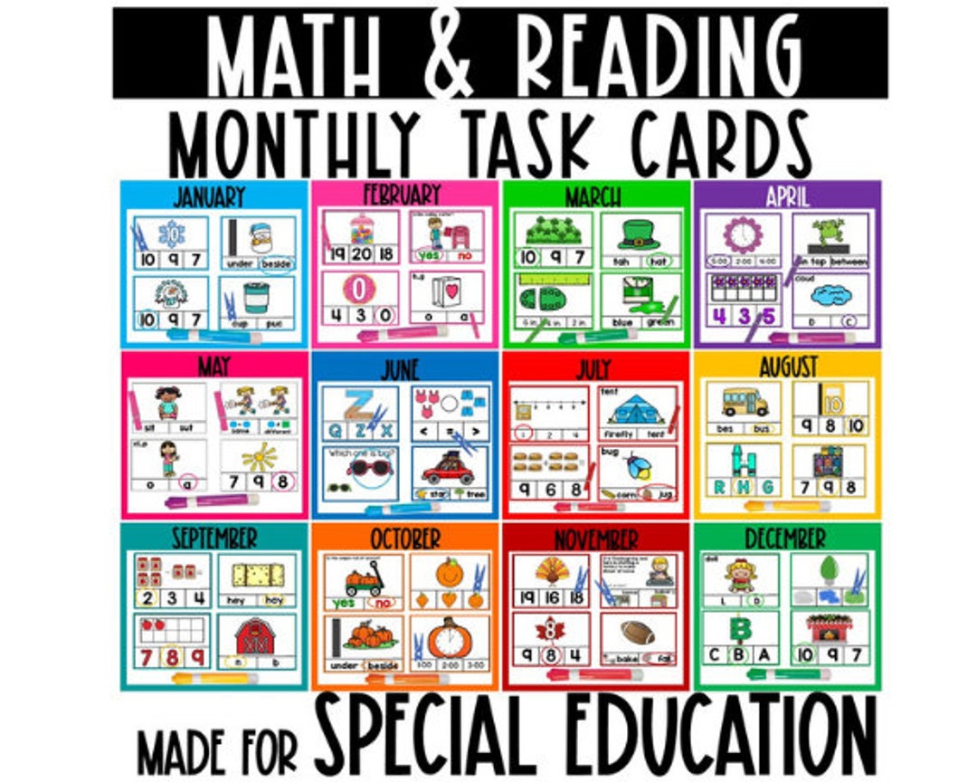 Monthly Math and Reading Task Cards - Etsy
