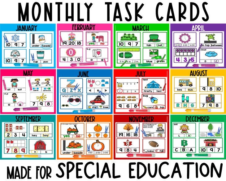 Monthly Math and Reading Task Cards - Etsy