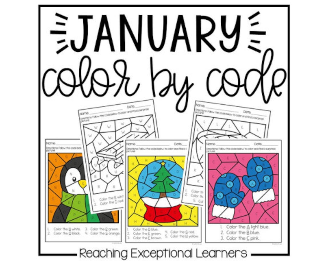 January Color by Code Worksheets - Etsy