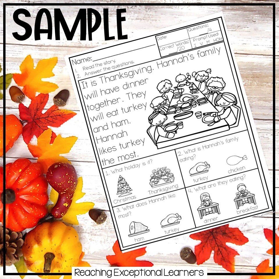 November Comprehension for Special Education - Etsy