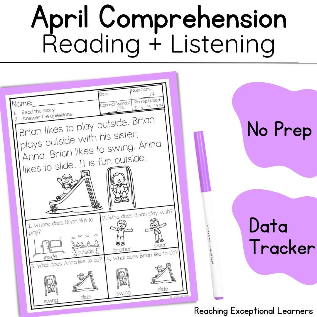 April Reading & Listening Comprehension for Special Education - Etsy
