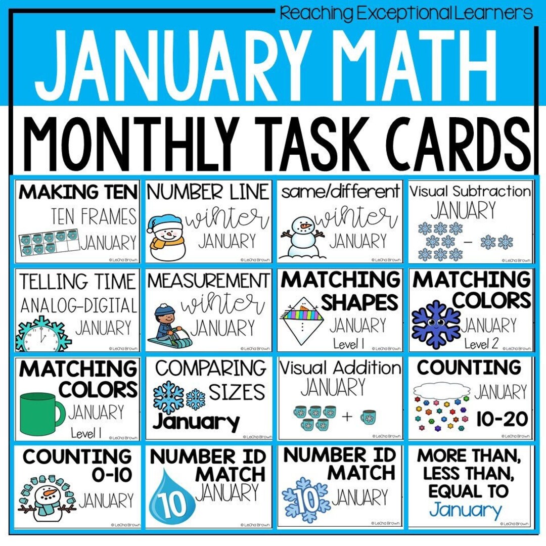 January Math Task Boxes - Etsy