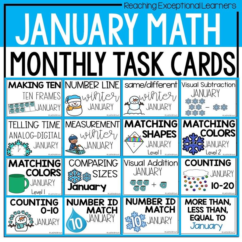 January Math Task Boxes - Etsy