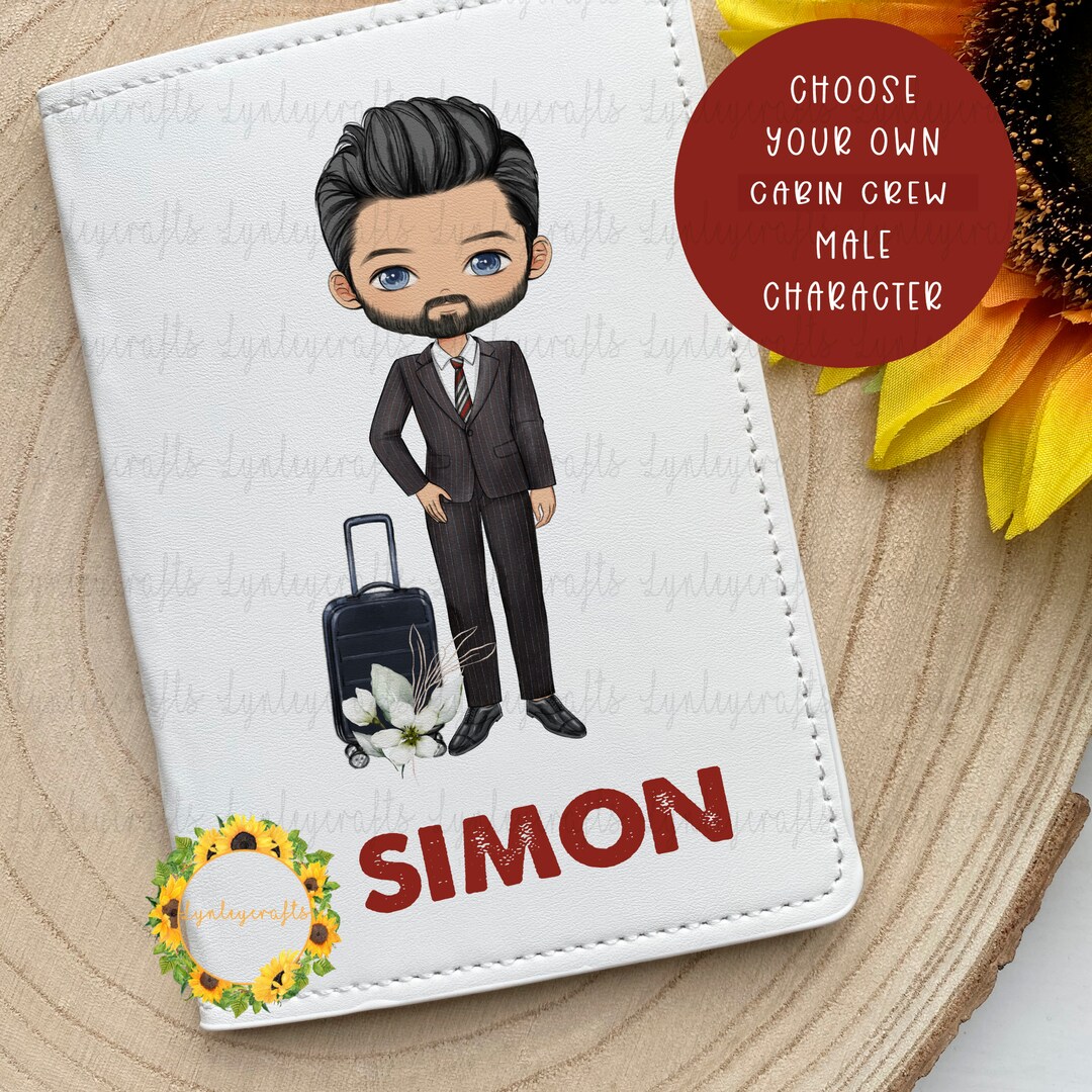 Personalised Male Cabin Crew Passport Cover, Red Beige Uniform Male ...