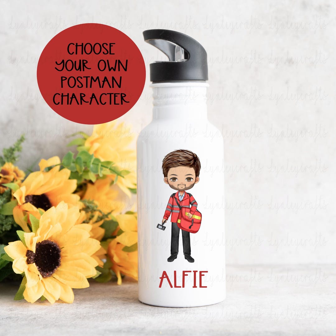 Personalised Postman Water Bottle, Choose Your Own Character, Postman ...