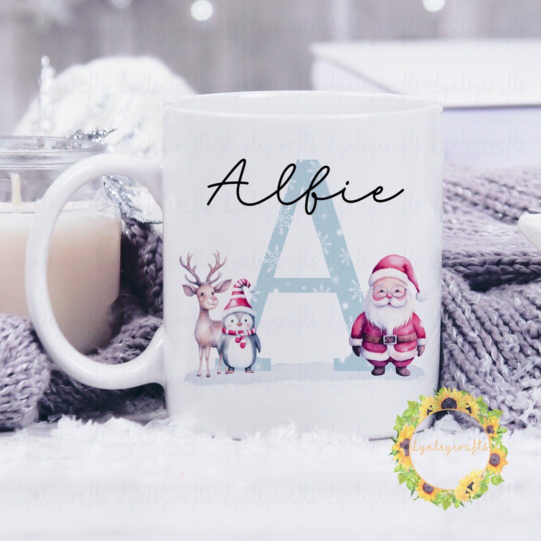 Childrens Christmas Mug, Santa and Reindeer Alphabet Mug, Family ...