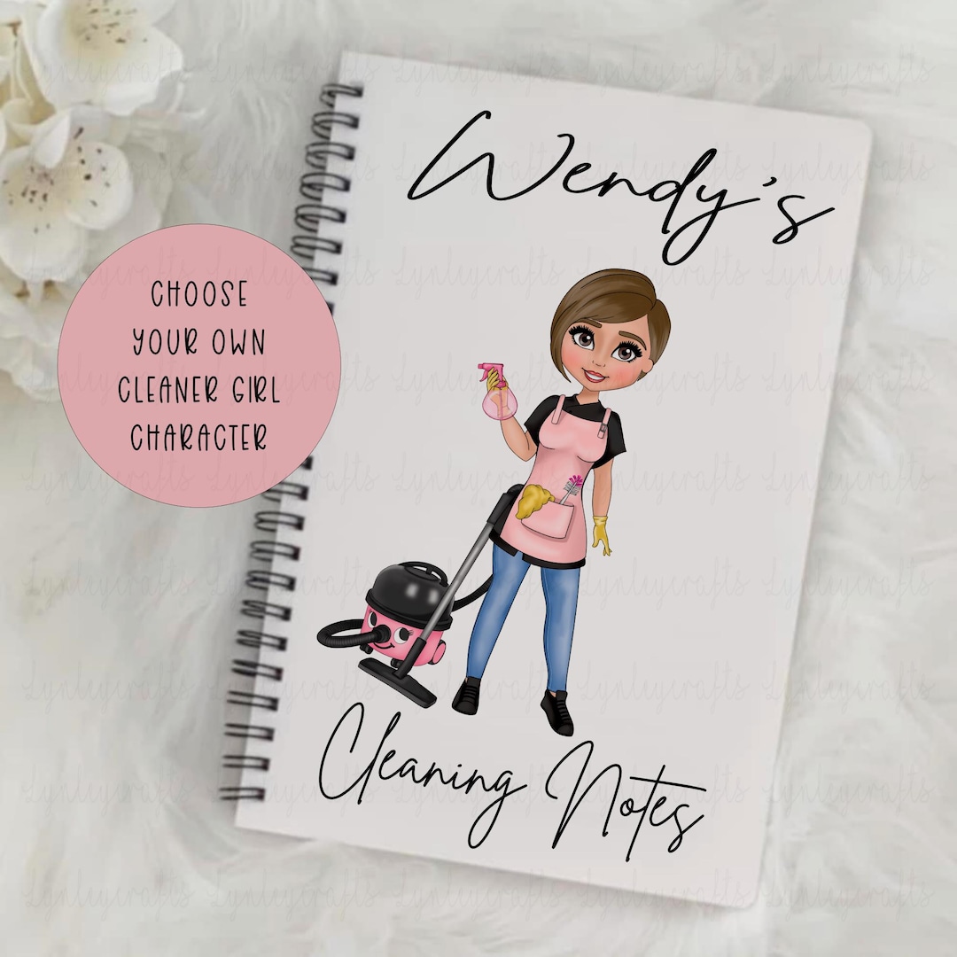 Personalised Cleaner Note Book, Character Cleaning Girl, Cleaning Staff ...