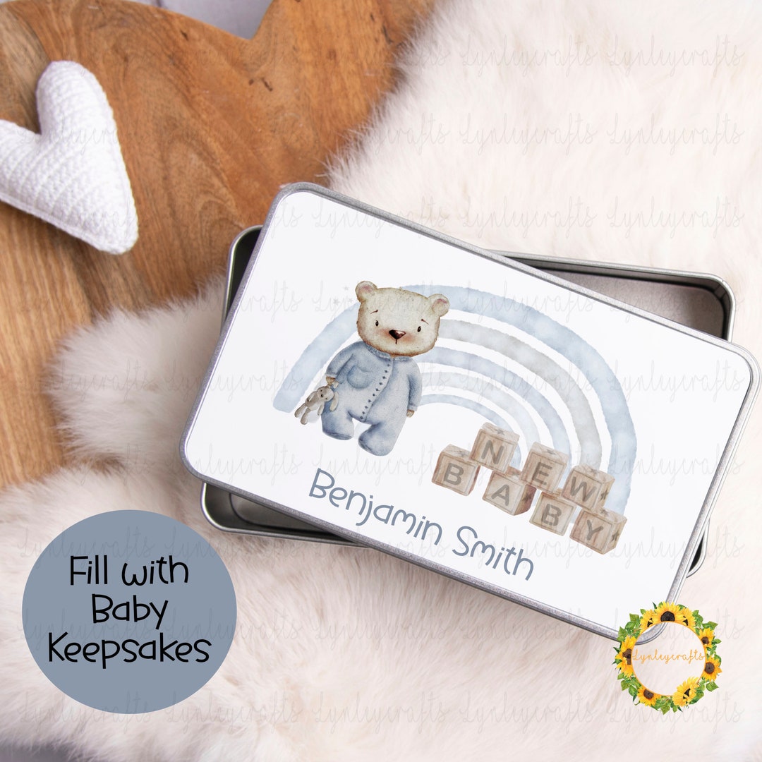 Personalised Baby Bear Metal Storage Tin, Welcome to the World Gift Box ...