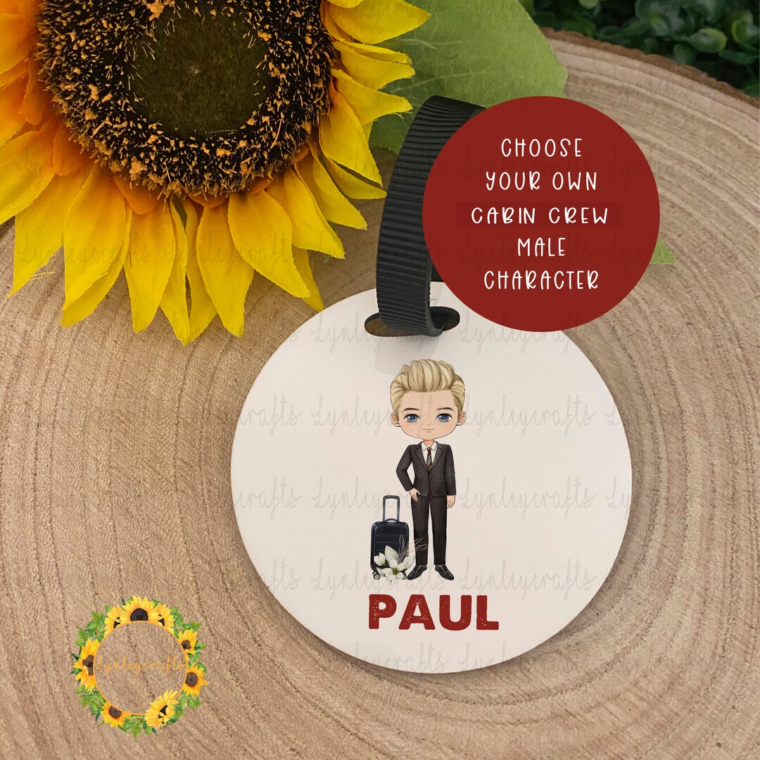 Cabin Crew Luggage Tag, Male Crew Bag Tag, Personalised Air Steward ...