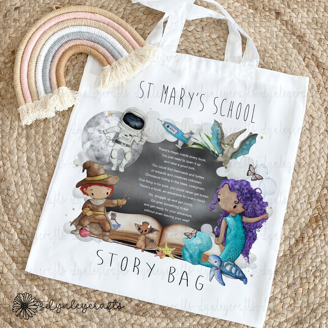 Personalised Story Book Bag, Book Bag for Children, Fairy Tale Tote Bag for Stories and Books ...
