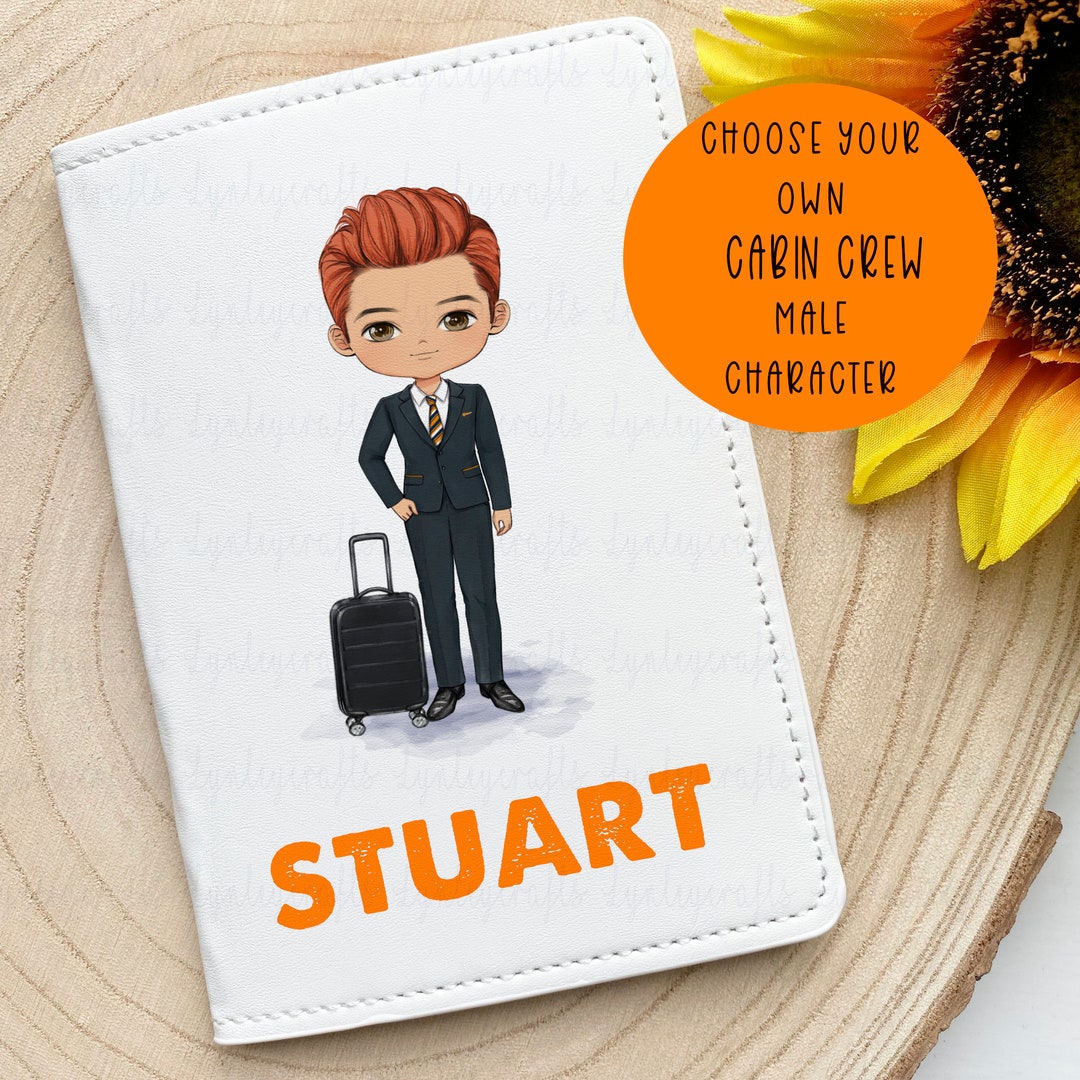 Personalised Male Cabin Crew Passport Cover, Male Flight Attendant ...