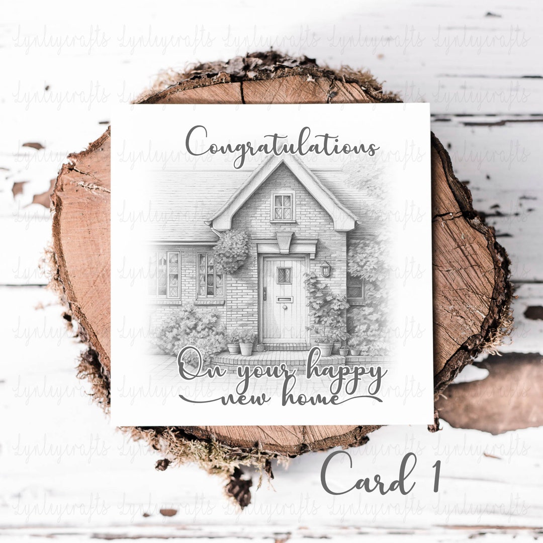 Happy New Home Card, Black and White Sketchy New Home Card, New Home ...