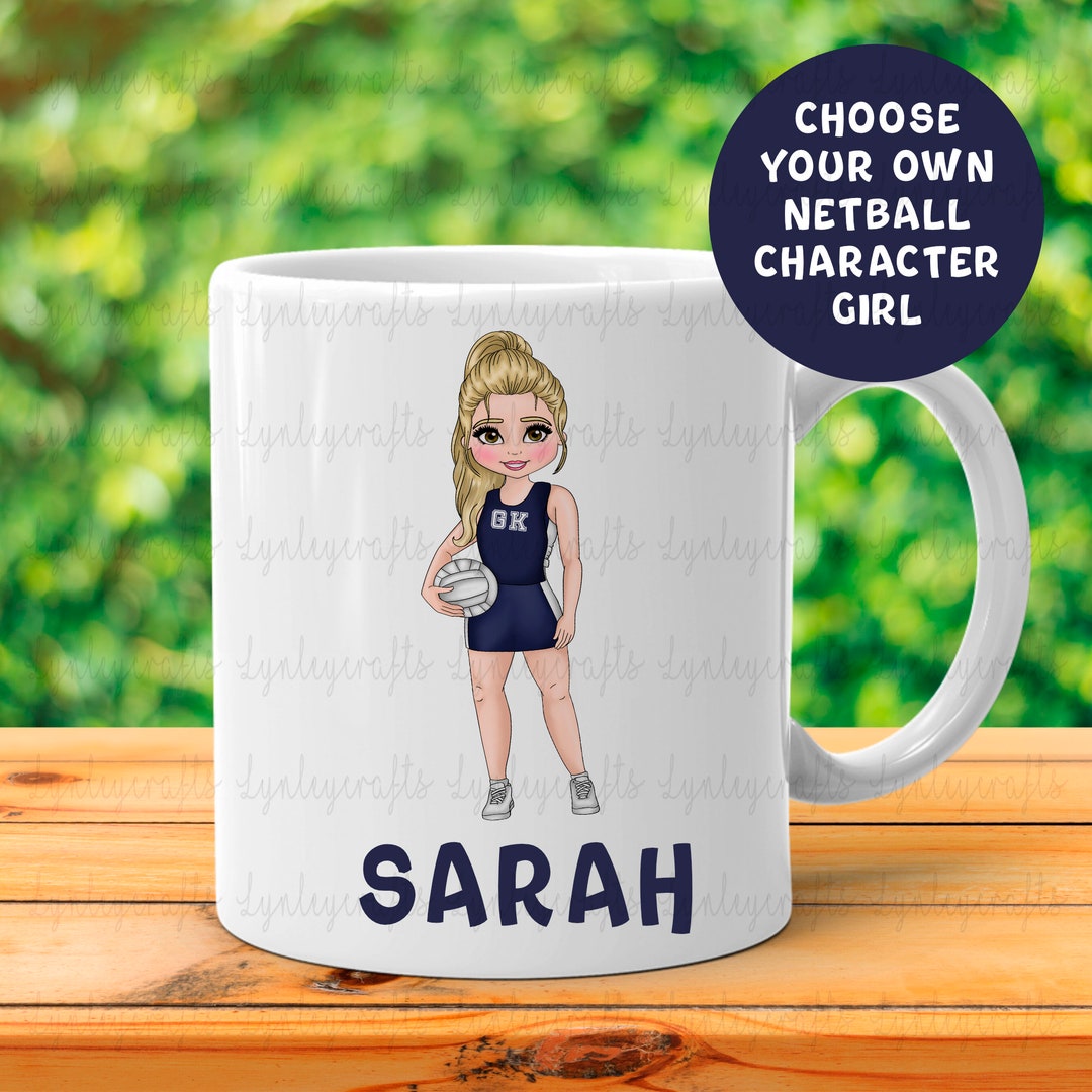 Personalised Netball Mug, Choose Your Own Girl Character, Netball Gifts ...