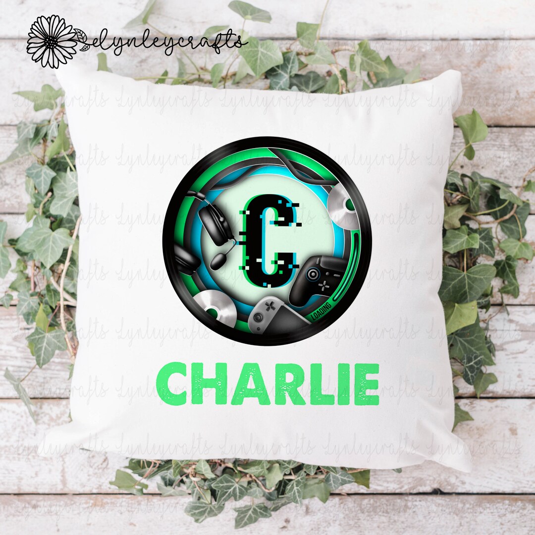Personalised Gamer Cushion, Gamer Initial Pillow, Boys Gaming Bedroom ...