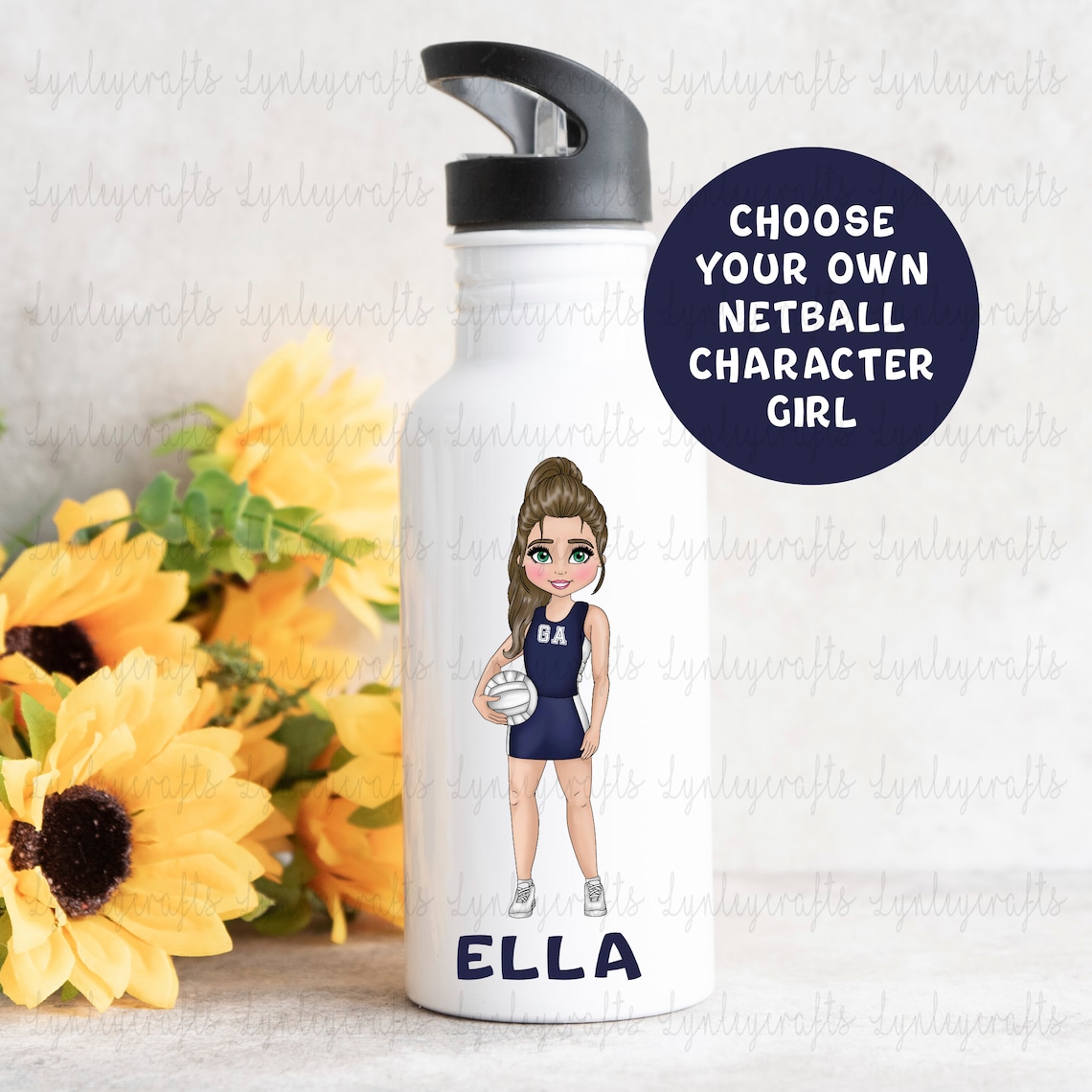 Personalised Netball Water Bottle, Choose Your Own Girl Character ...