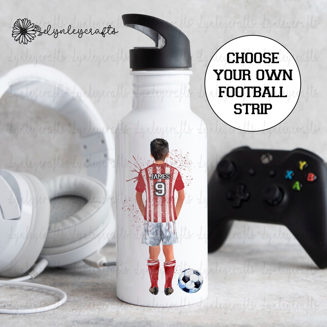 Personalised Boys Football Water Bottle, Soccer Sports Bottle, Football ...