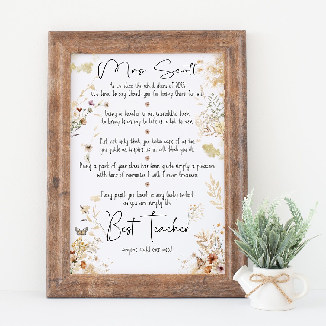 Personalised Teacher Thank You Poem, A4 or A3 Print, Teacher Thank You ...