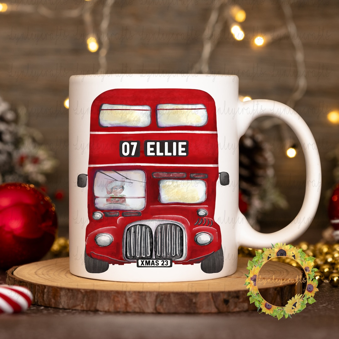 Personalised Red Bus Mug, Christmas Bus Mug, Christmas 2023, London ...