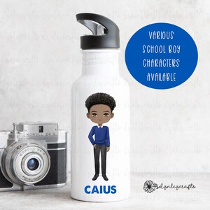 School Boy Character Water Bottle, Personalised Boys Drinks Bottle, PE ...