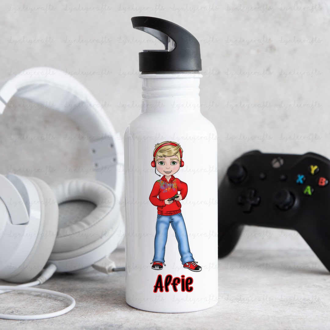 Gamer Boy Water Bottle, Personalised Drinks Bottle for Boys, Gaming ...