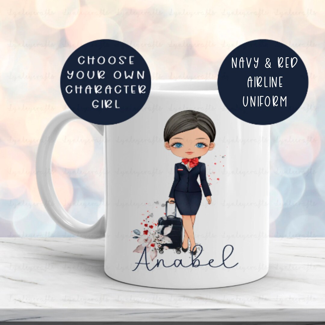 Red Blue Cabin Crew Mug, Personalised Flight Attendant Air Hostess Mug ...