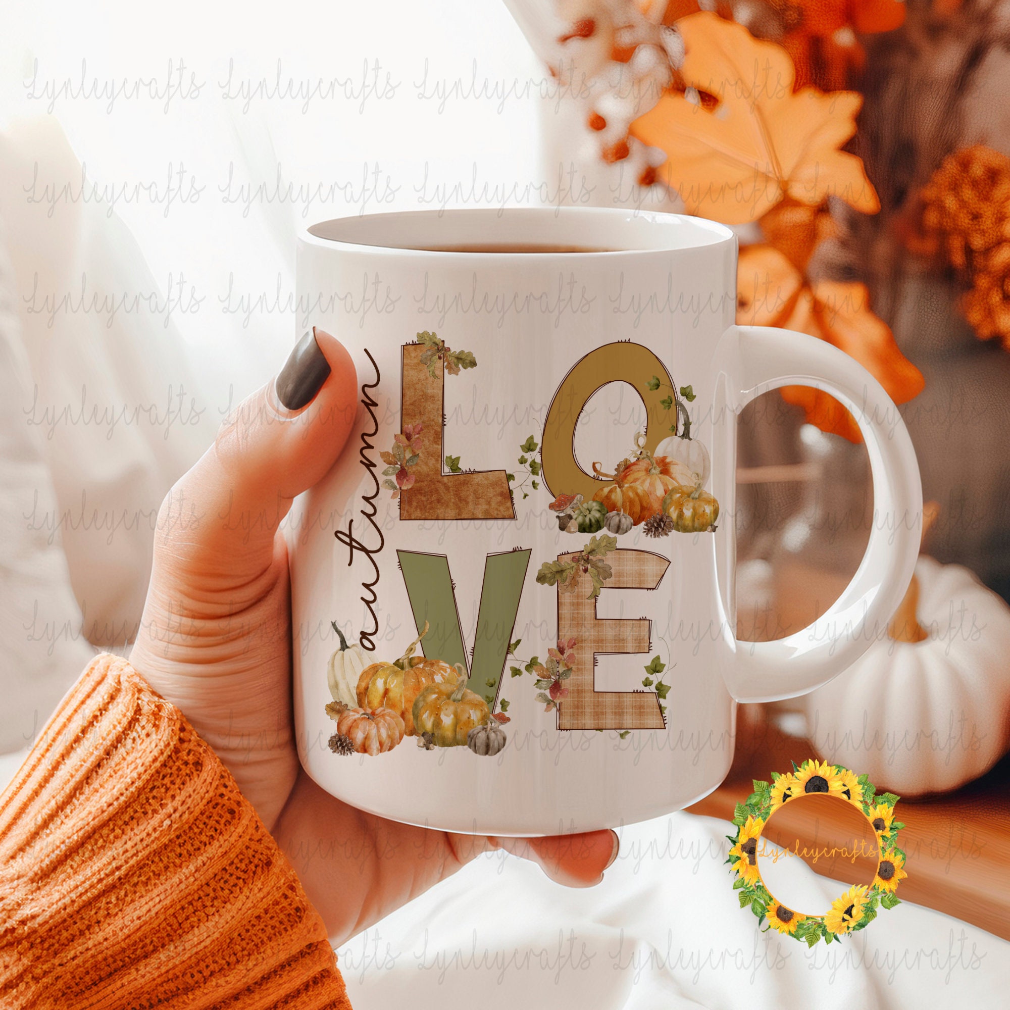 Autumn Mug, Autumn Love Mug, Pumpkin and Leaves Coffee Mug, Gift for ...