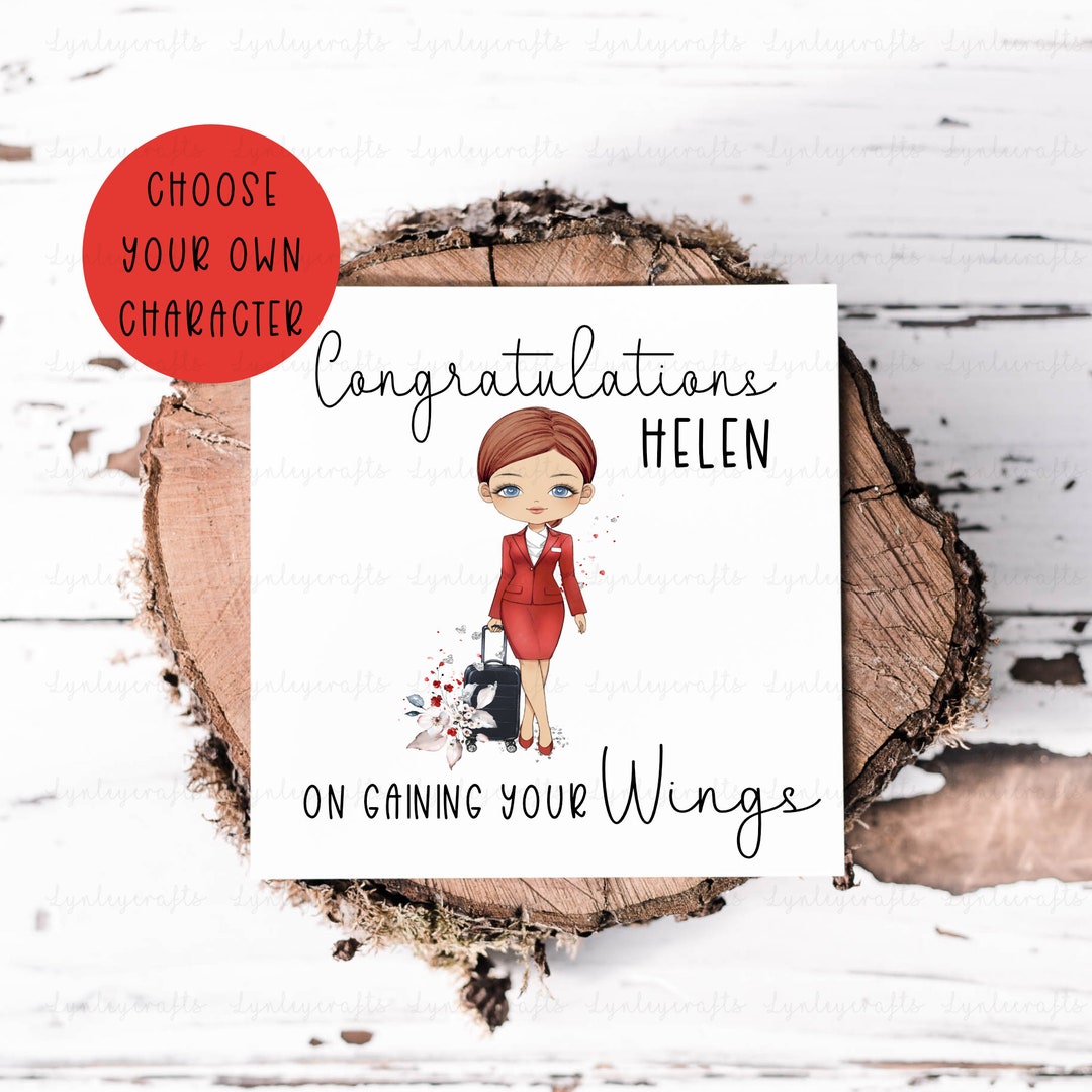Personalised Cabin Crew Congratulations Card, Gaining Wings Gift, Cabin ...