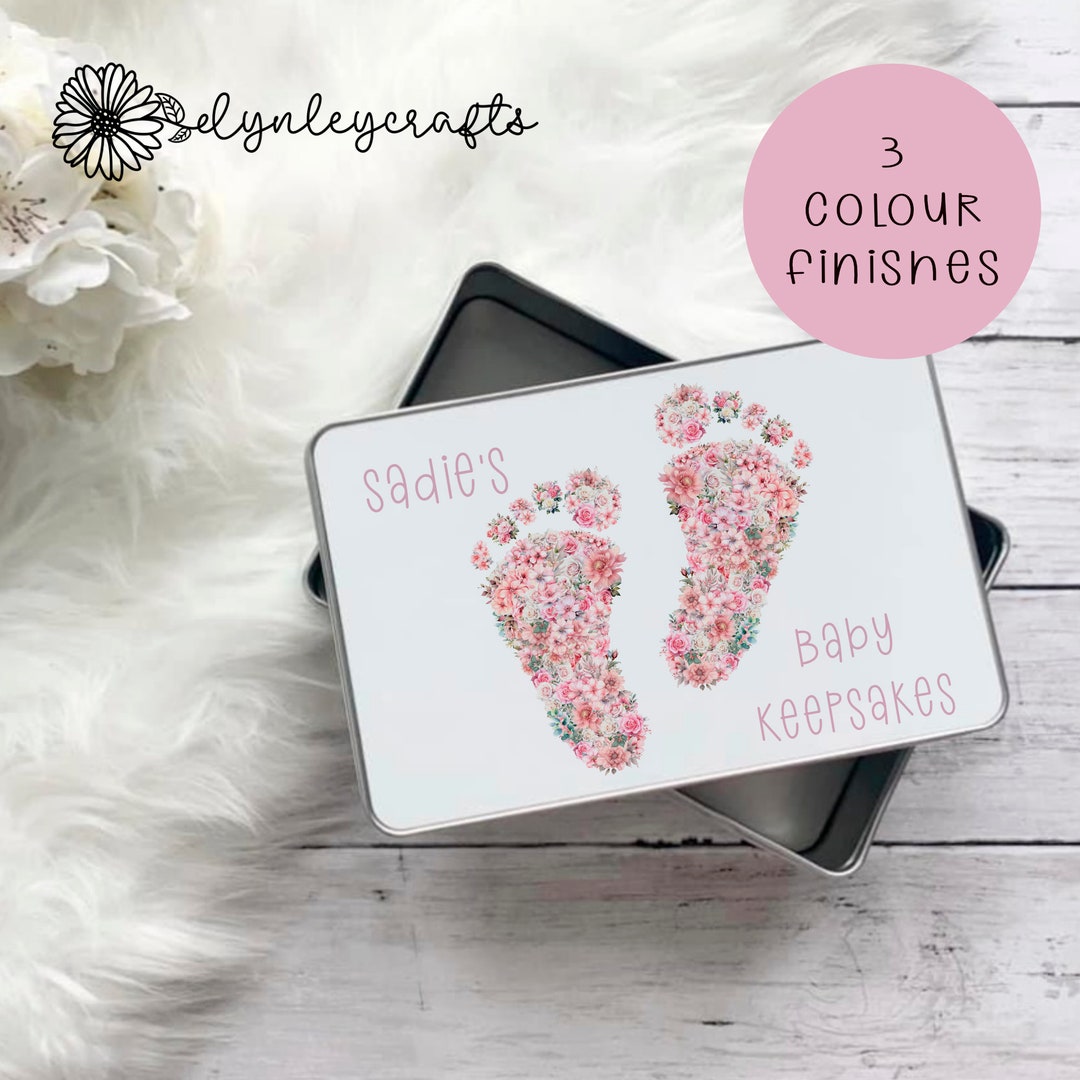 New Baby Keepsake Box, Baby Footprint Tin, Baby Tag and Umbilical Cord ...