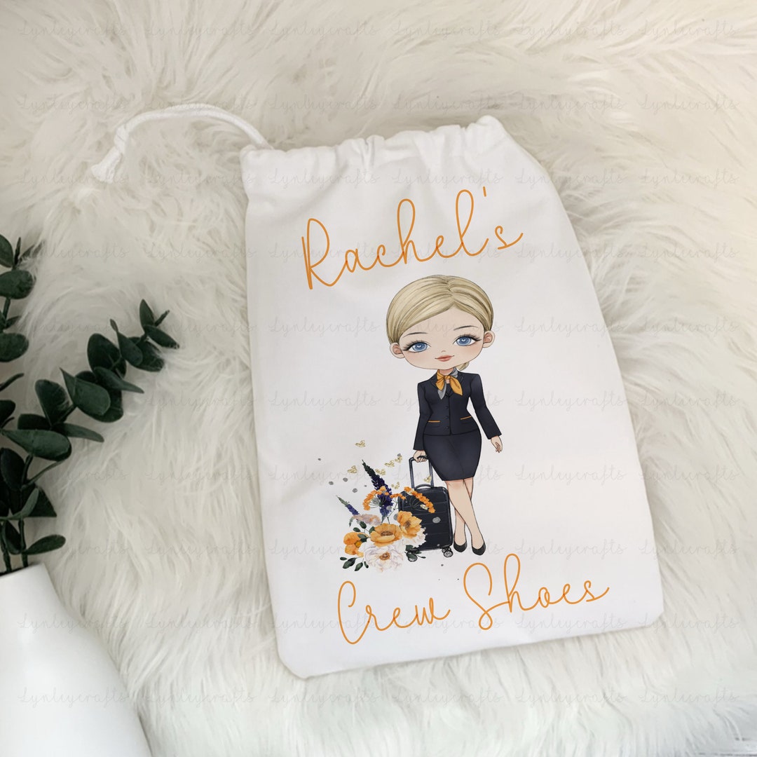 Cabin Crew Shoe Bag, Personalised Drawstring Bag, Flight Attendant Air ...
