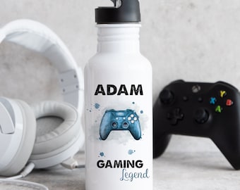 Personalised Gamer Water Bottle, Gaming School Bottle, Kids Gamer Drink ...
