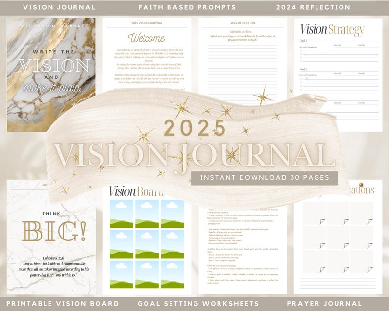 Stylish Vision Journal Bundle, Printable Vision Board, Faith Based ...