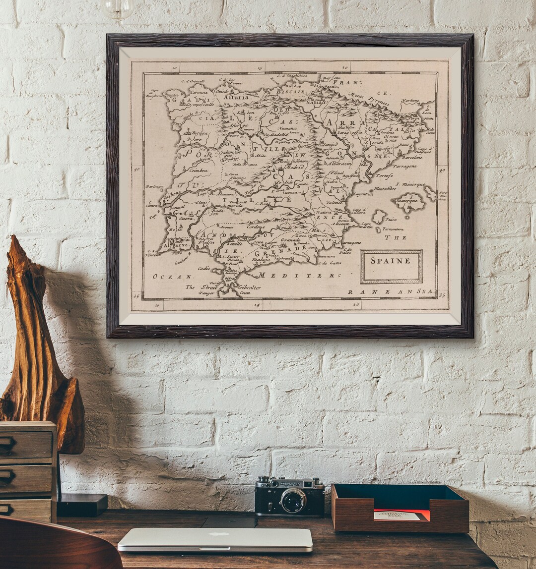 Vintage Map of Spain Digital Download Old Spain Portugal Wall Map Circa ...