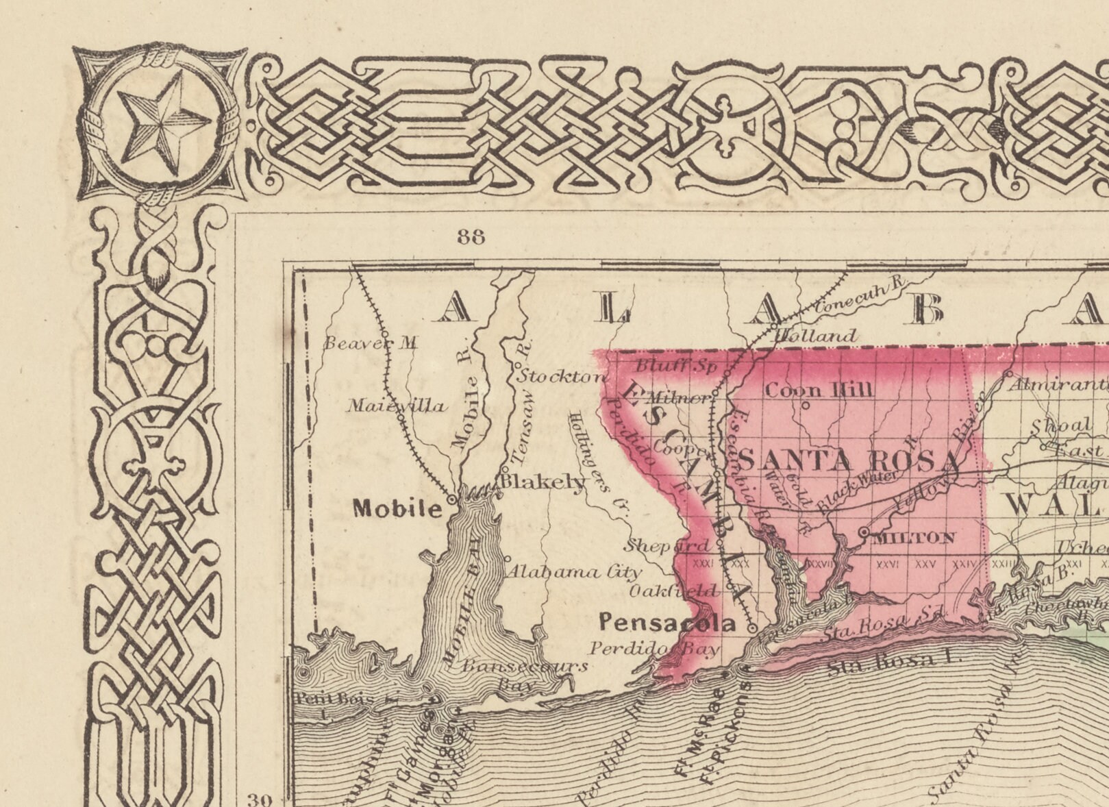 Vintage Map of Florida Digital Download Old Florida Wall Map Circa 1864 ...