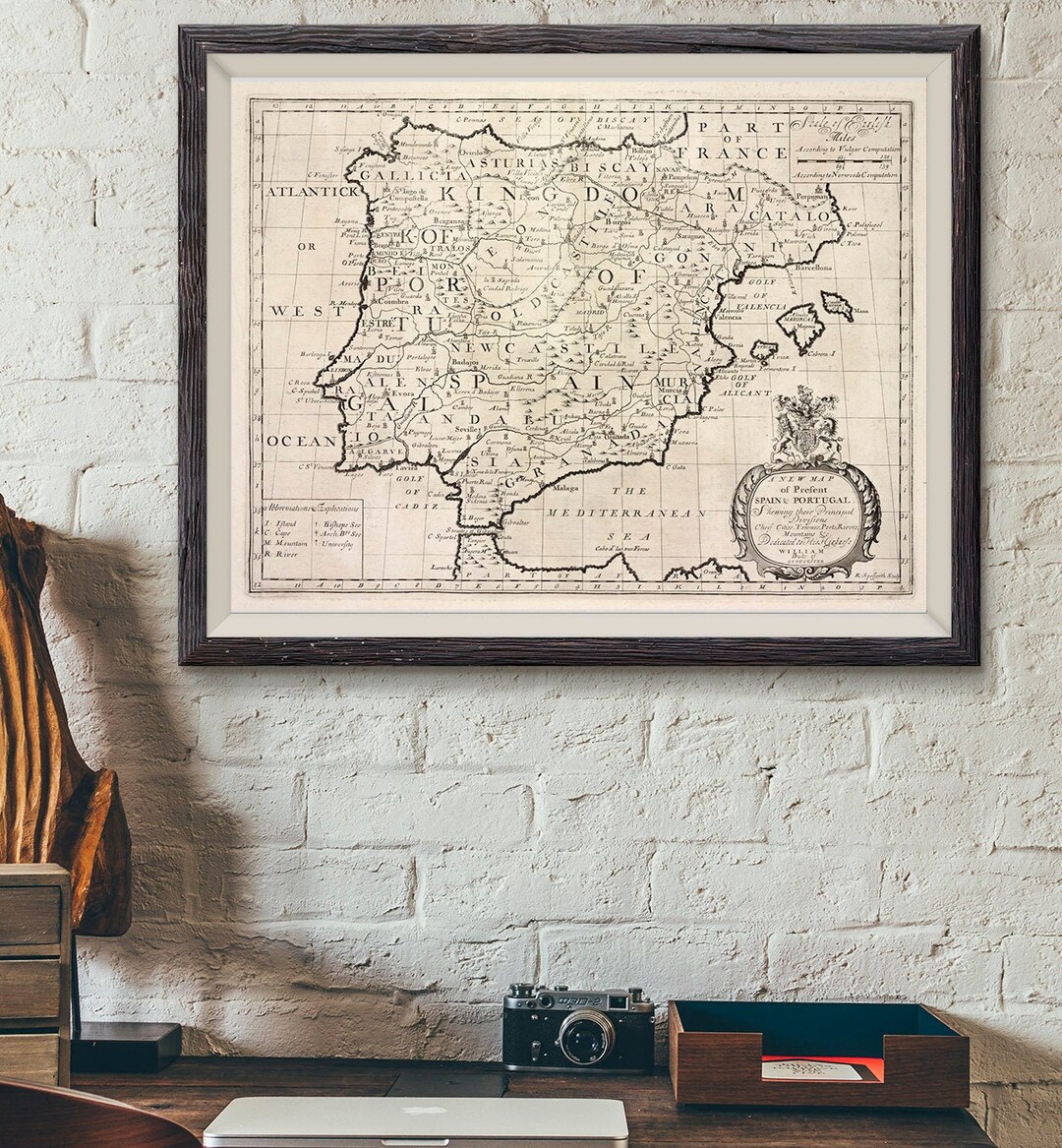 Vintage Map of Spain Digital Download Old Spain Portugal France Wall ...