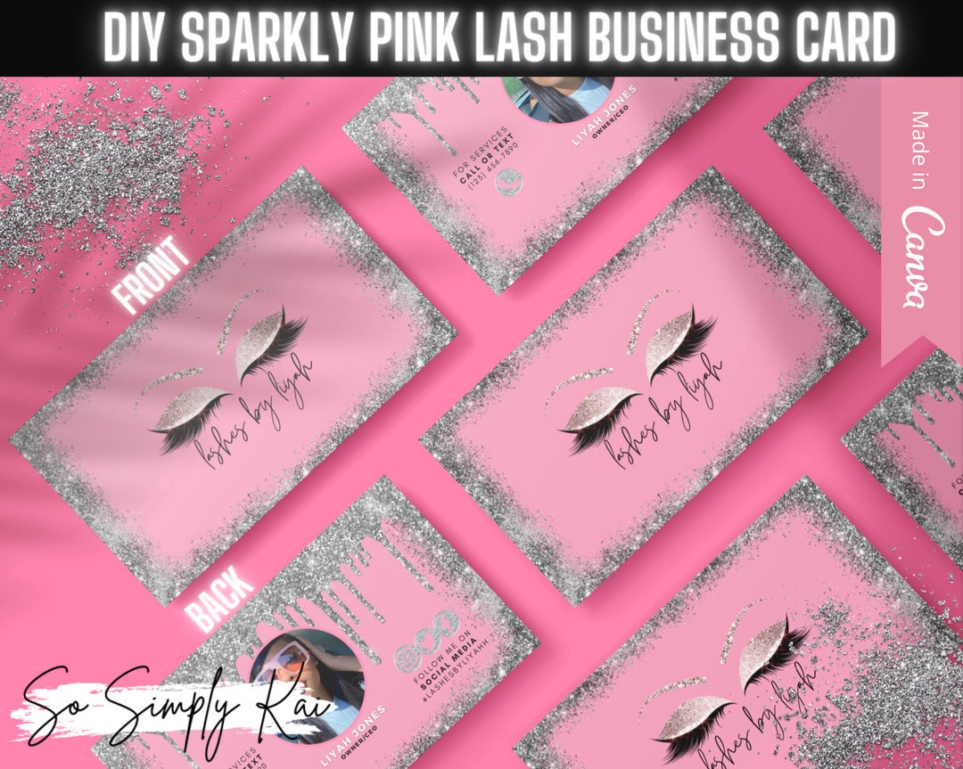 DIY Sparkly Pink Lash Business Card Template, Lashes, Beauty, Fashion ...