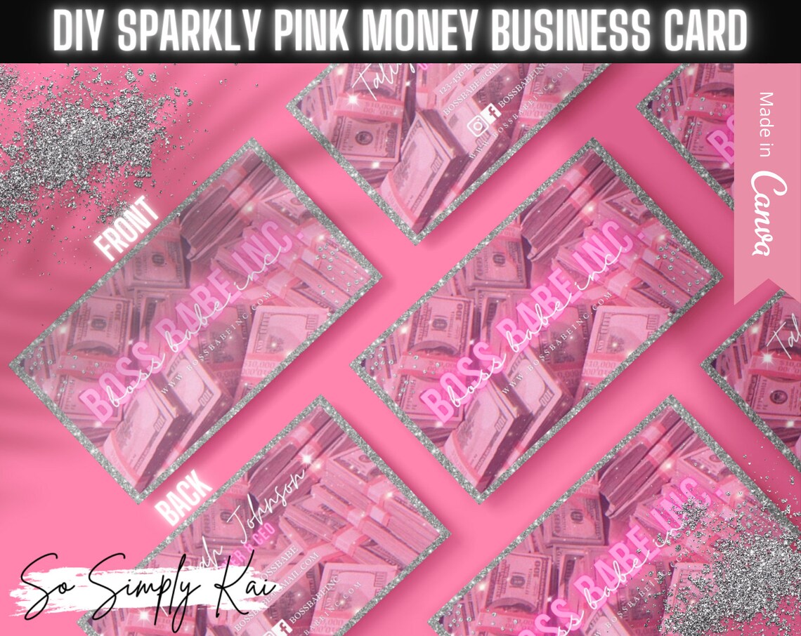DIY Sparkly Pink Money Business Card Template, Business Card Design ...