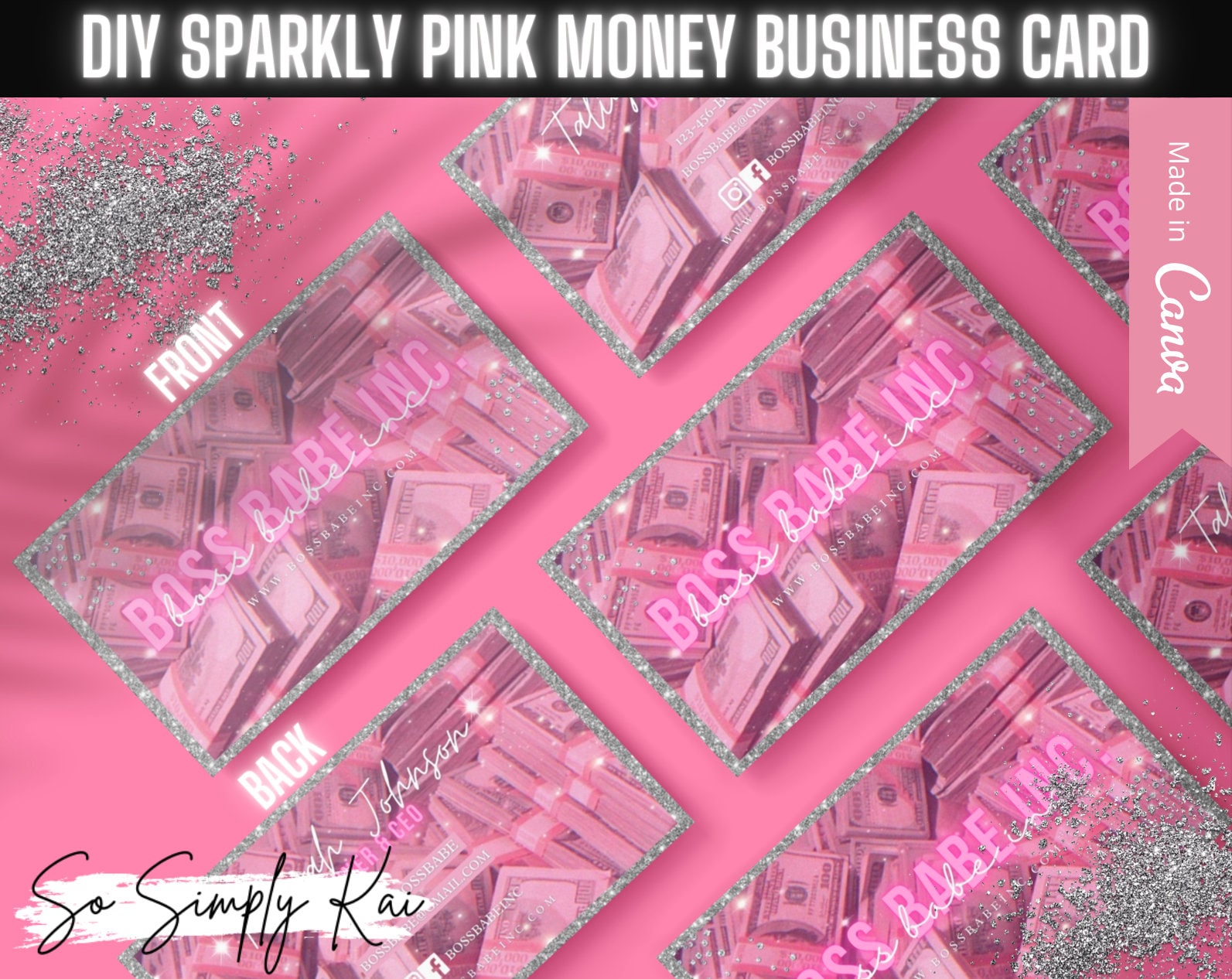 DIY Sparkly Pink Money Business Card Template, Business Card Design ...