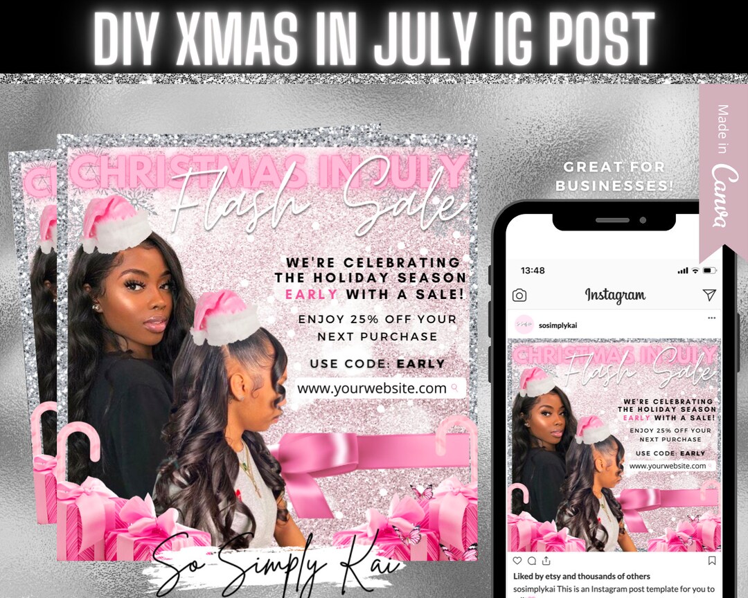 DIY Christmas in July IG Post Template, Xmas, Summer Sale, Boutique ...