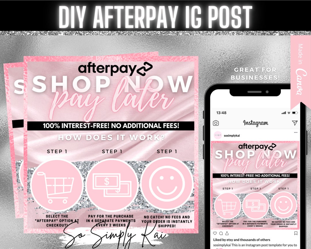 Afterpay IG Post Template, Shop Now, Pay Later, Editable, Business ...