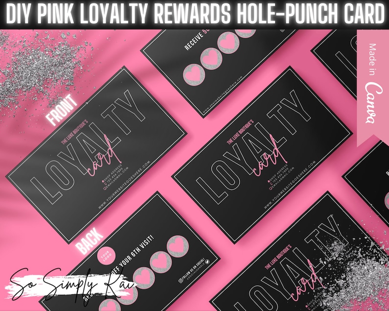 DIY Pink Loyalty Rewards Card Template Hole Punch Customer - Etsy