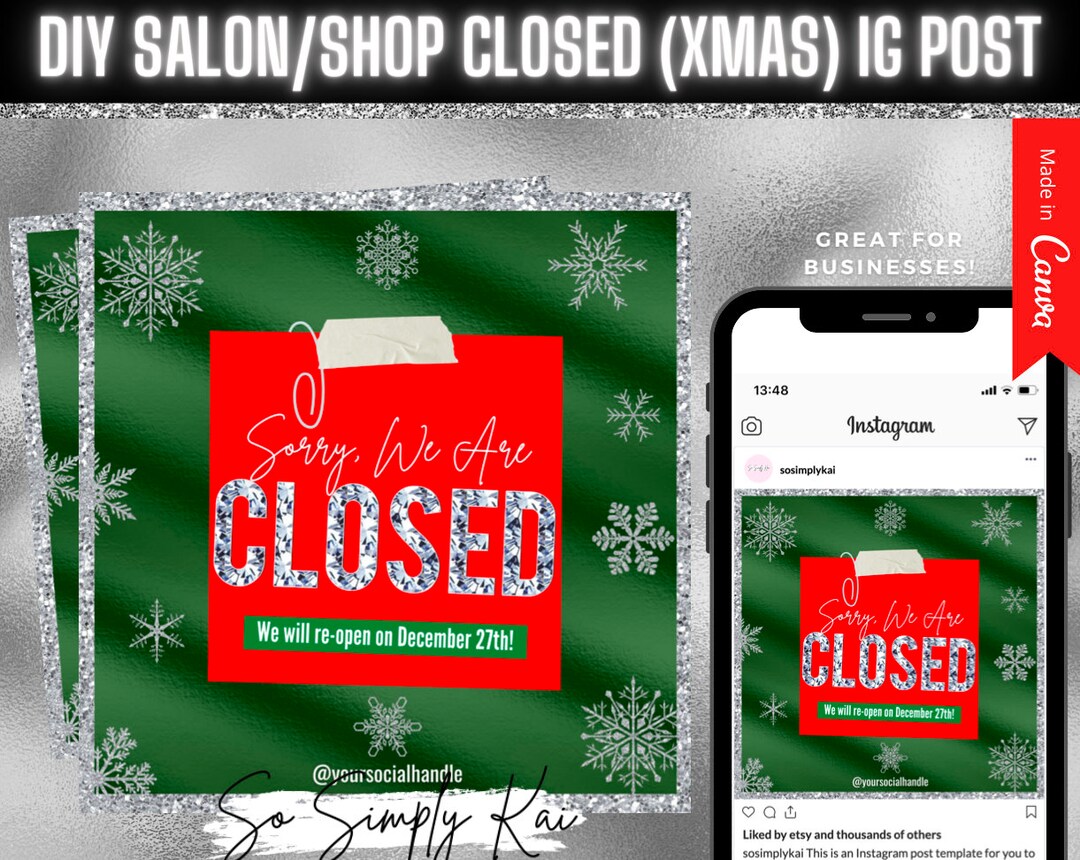 DIY Sorry We Are Closed (xmas) IG Post, Holidays, Winter, Salon, Shop ...