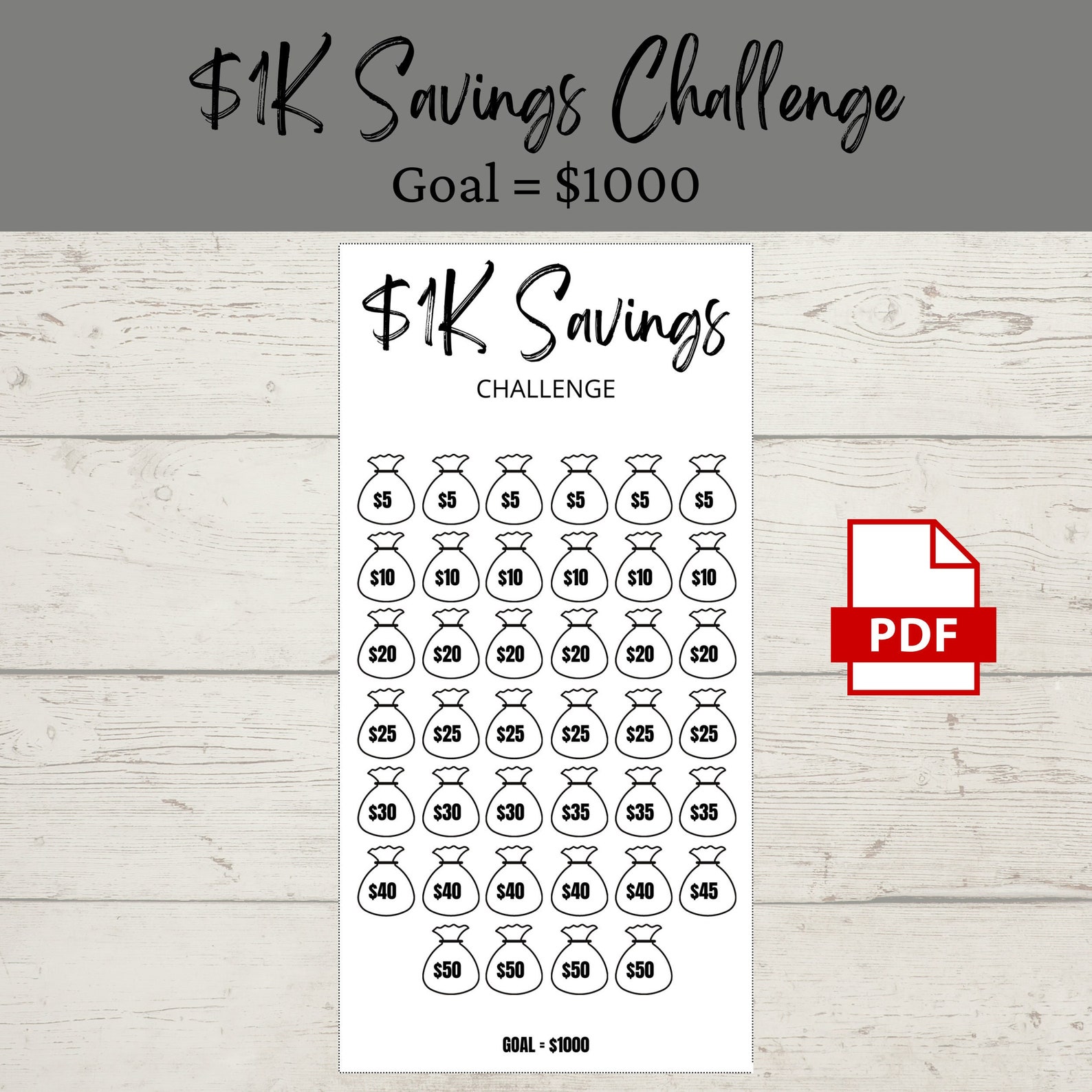 1K Savings Challenge | Printable PDF | Savings Tracker | Savings | A6 ...
