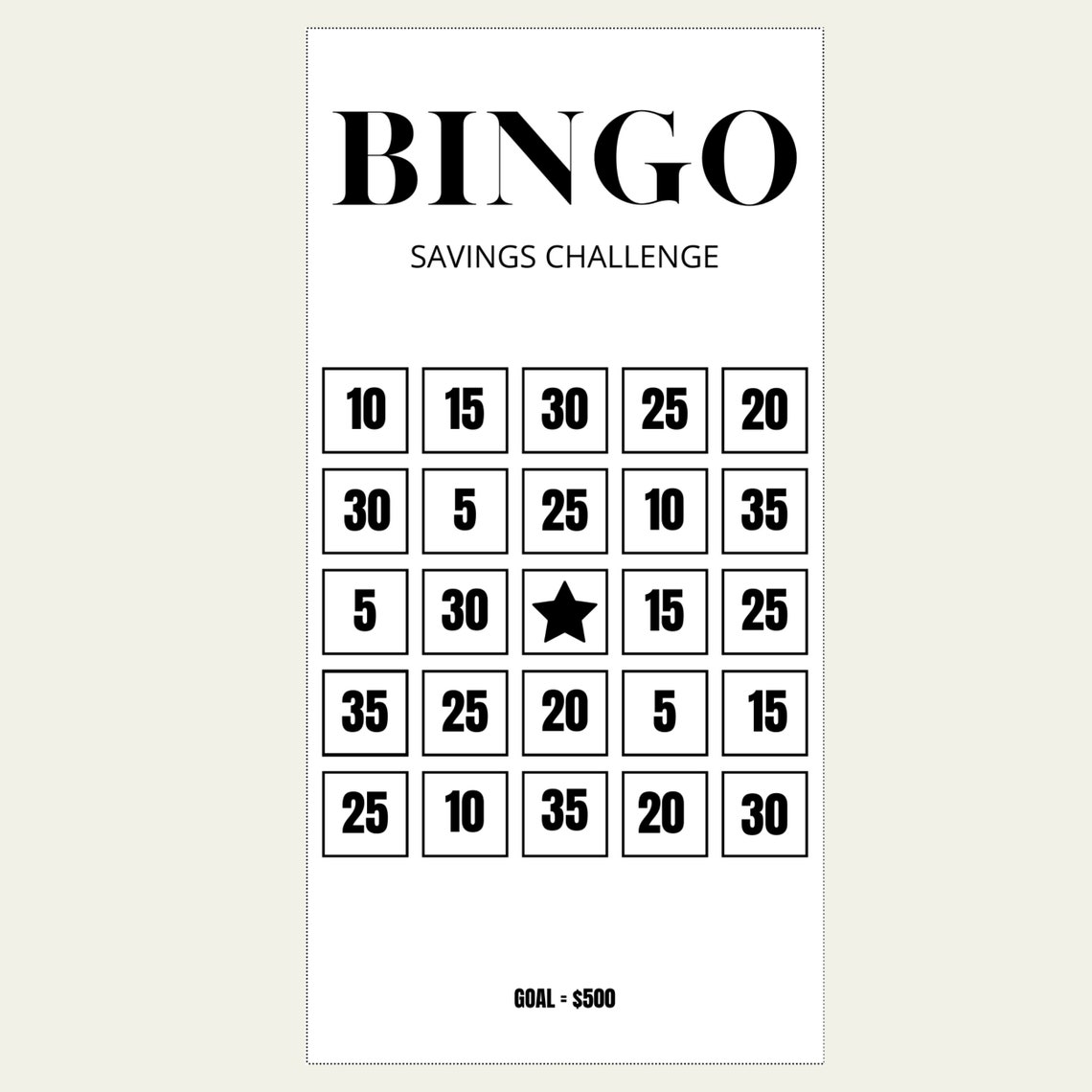 BINGO Savings Challenge Printable PDF Savings Tracker - Etsy