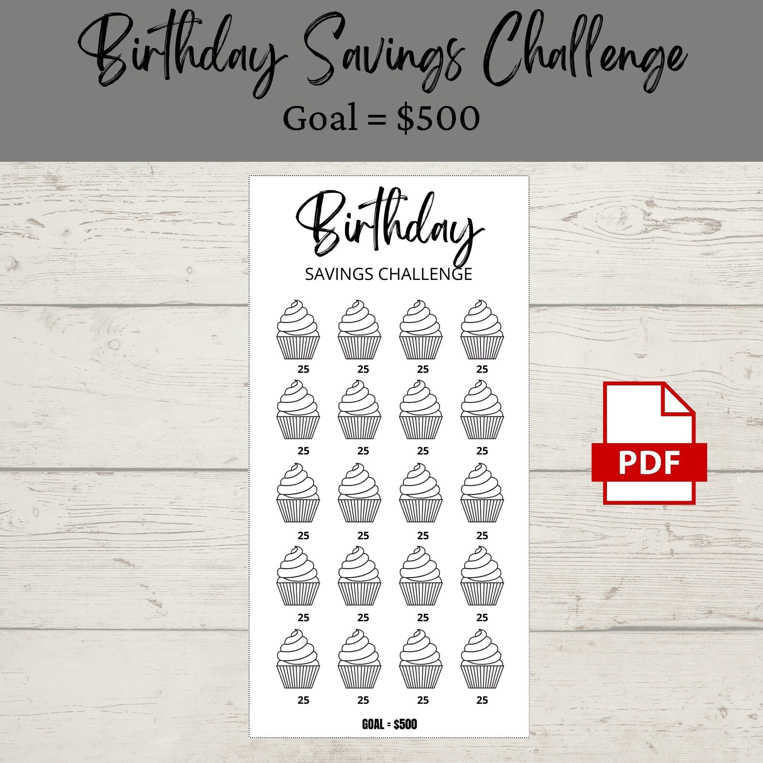 Birthday Savings Challenge | Printable PDF | Savings Tracker | Savings ...