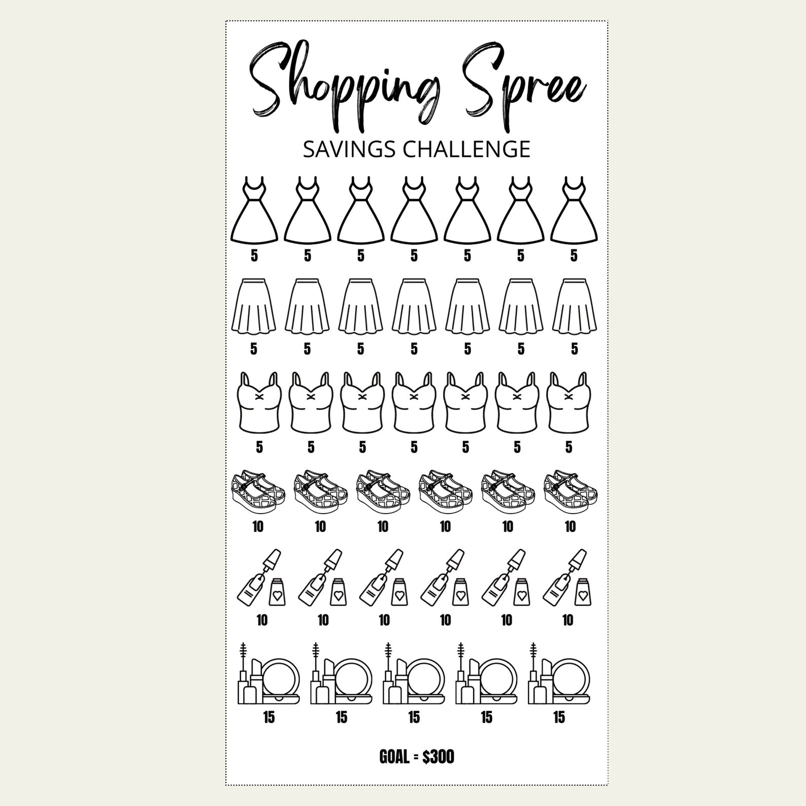 Shopping Spree Savings Challenge | Printable PDF | Savings Tracker ...