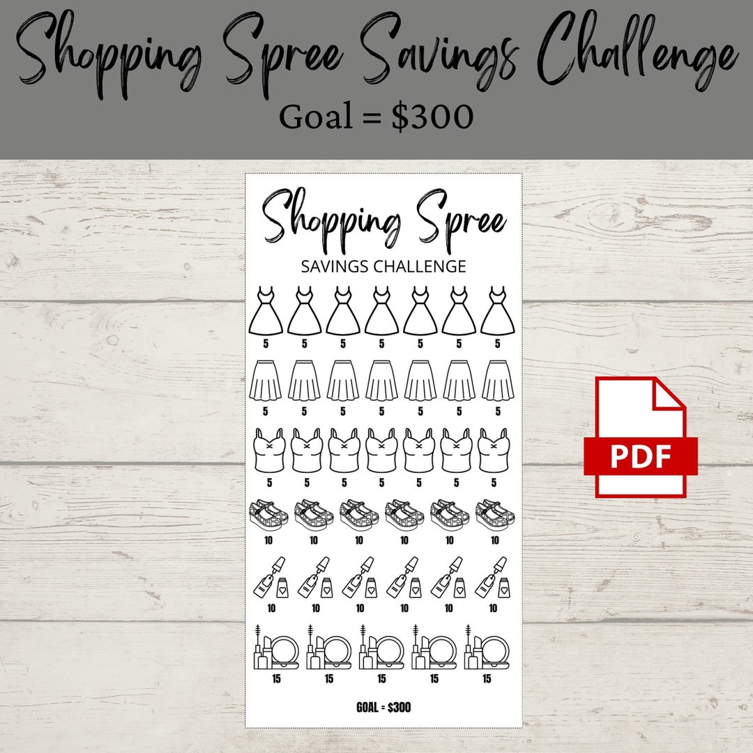 Shopping Spree Savings Challenge | Printable PDF | Savings Tracker ...